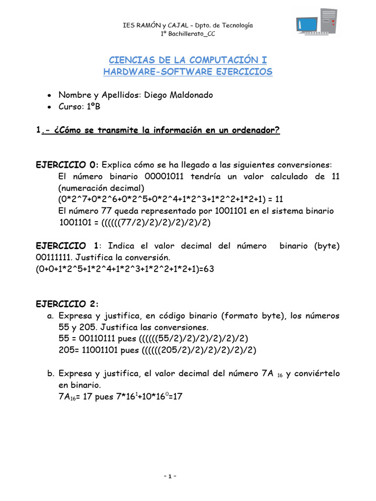 1.-PRIMERA PARTE - EJERCICIOS - Hardware - Software - Diego - Maldonado - Final | PDF | Hardware ...