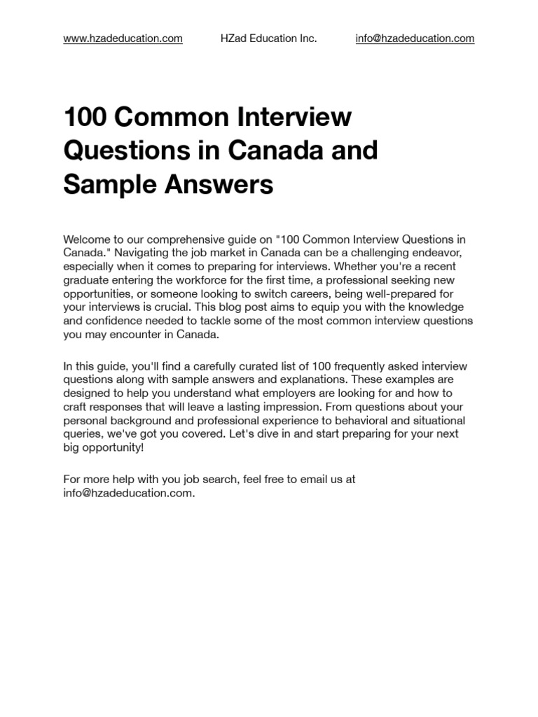 100 Common Interview Questions | PDF | Goal | Professional Skills