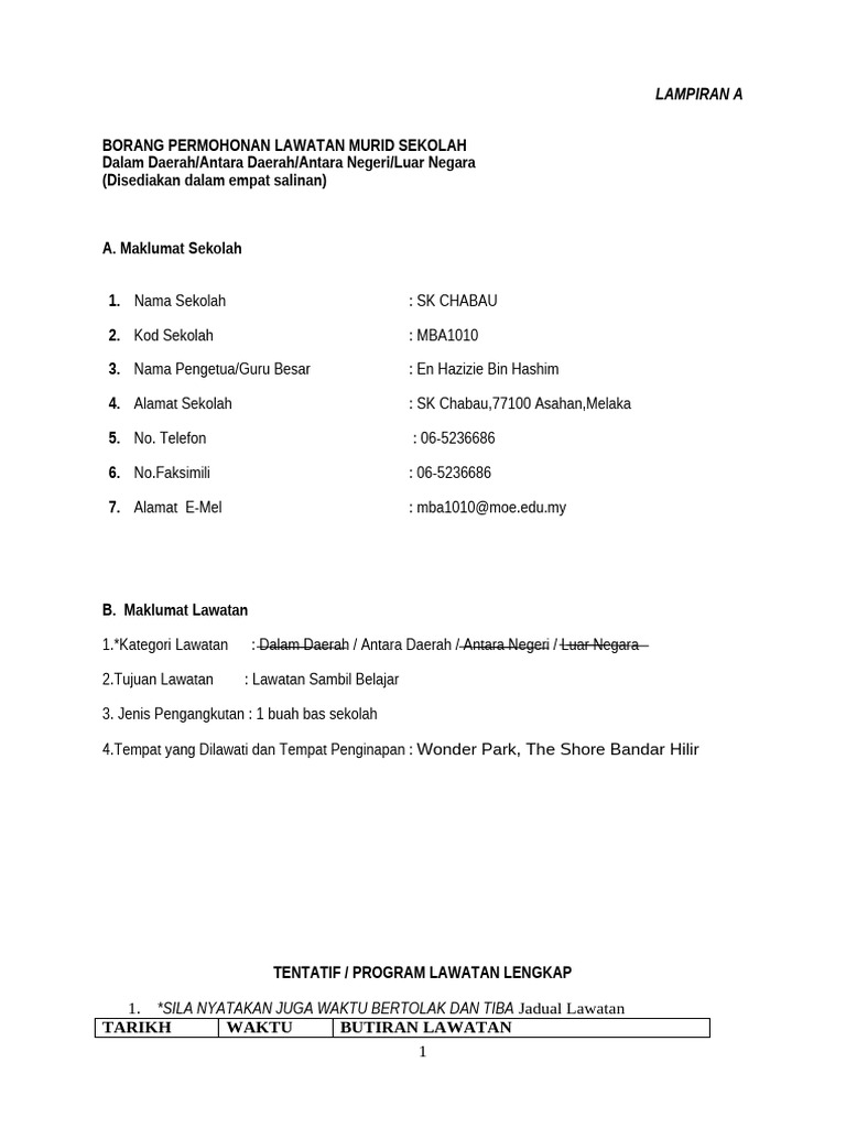 Borang Lawatan Lama | PDF