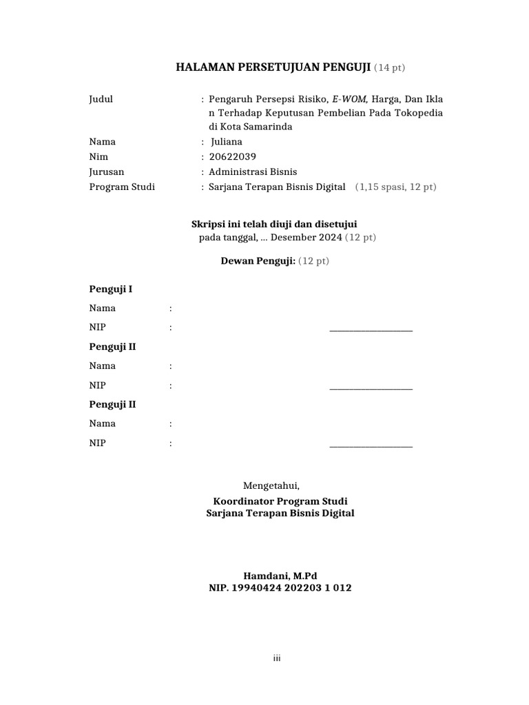 FORMAT HALAMAN PERSETUJUAN PENGUJI | PDF