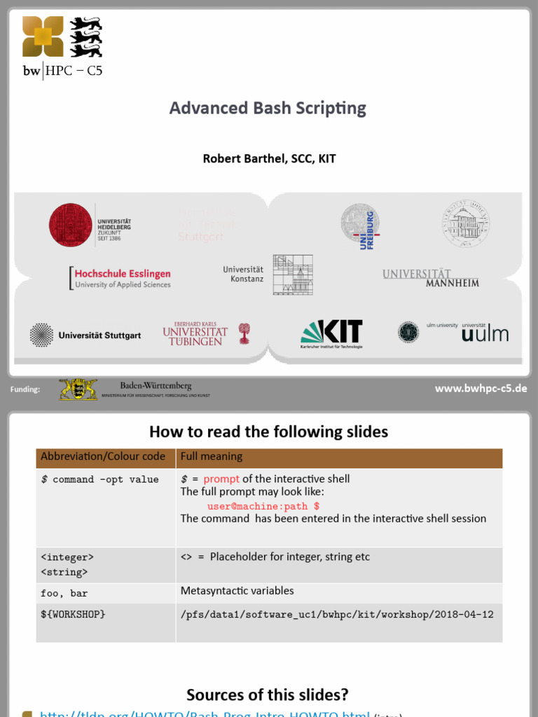 01 2018-04-12 BWHPC Course - Adv Bash Scripting | PDF | Software Development | Software Engineering