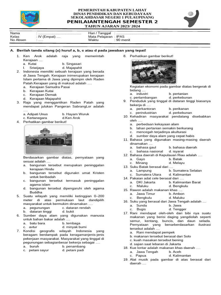 Soal PTS IPAS kls 4 smt 2 | PDF