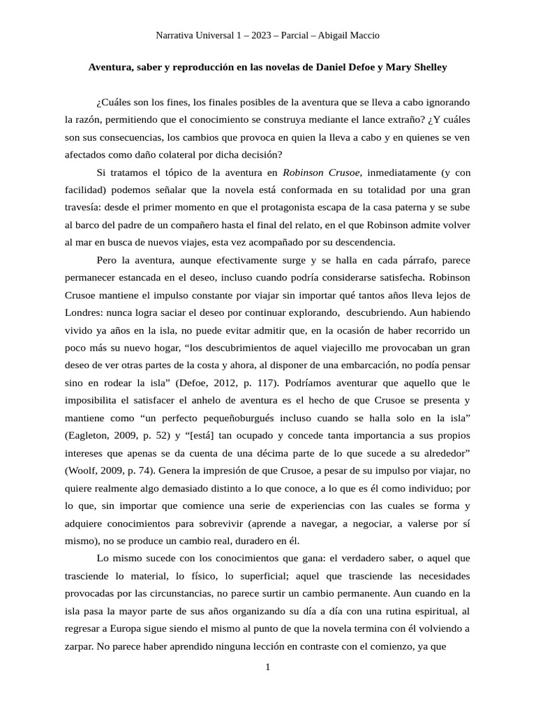 Aventura, saber y reproducción en las novelas de Daniel Defoe y Mary ...