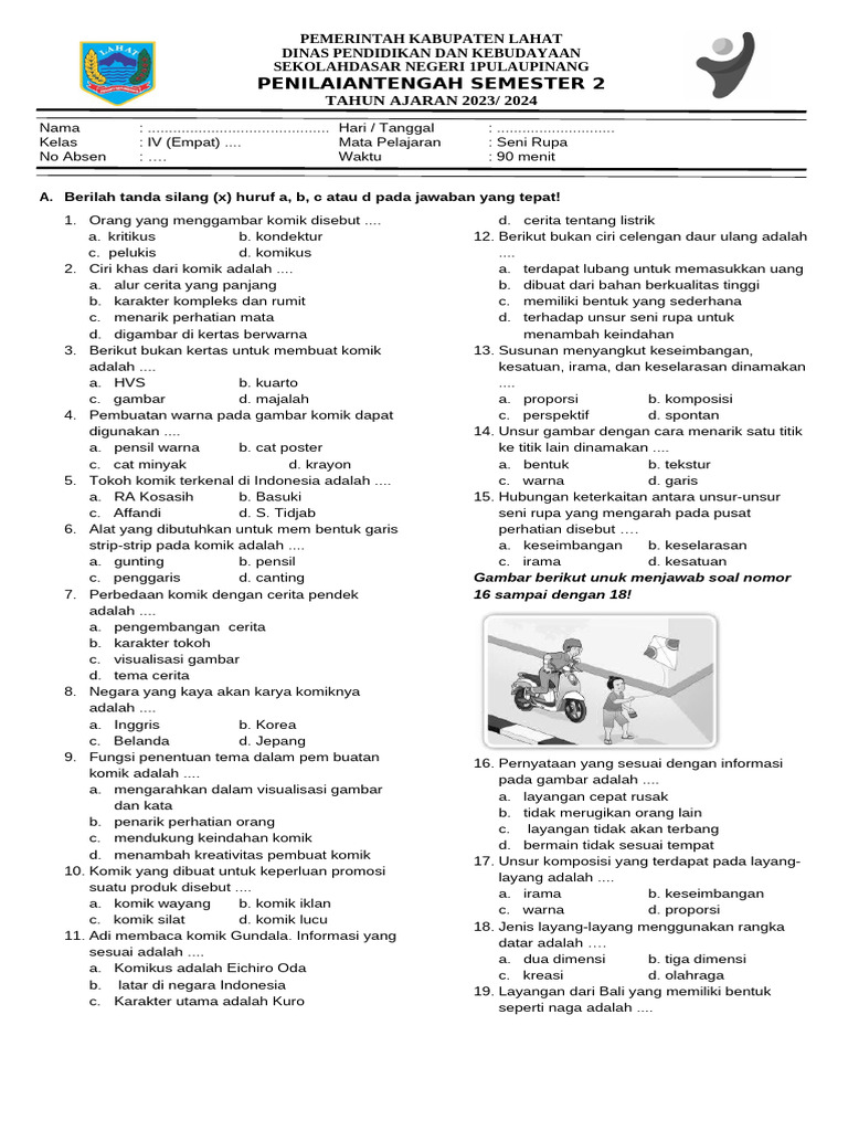 Soal PTS Seni Rupa Kls 4 SMT 2 | PDF