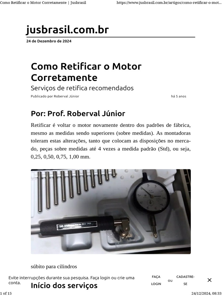 Como Retificar o Motor Corretamente _ Jusbrasil | PDF | Pistão | Motores