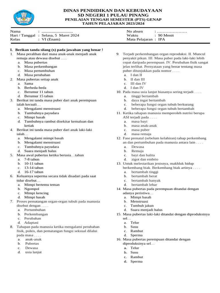 Soal PTS IPA smt 2 kelas 6 | PDF