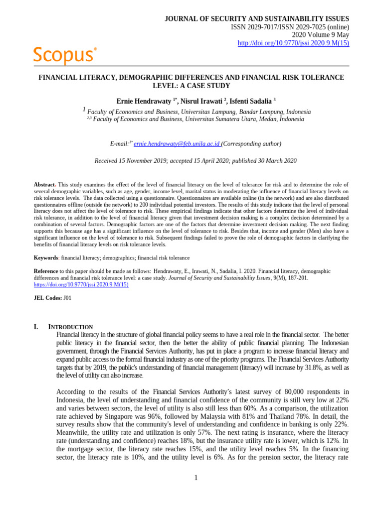 Financial Literacy & Risk Tolerance Study | PDF | Survey Methodology ...