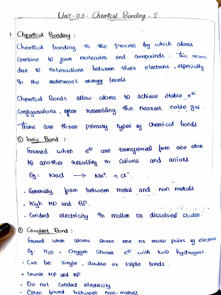 Chemical Bonding Notes 2024 | PDF | Chemical Bond | Molecules