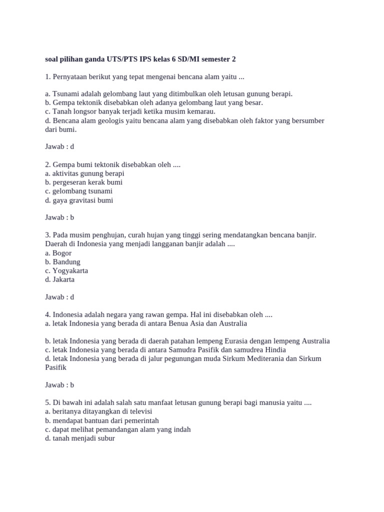 Soal PTS IPS kls 6 smt 2 | PDF