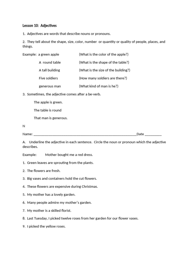 Practice Test - Adjectives | PDF | Adjective | Language Mechanics