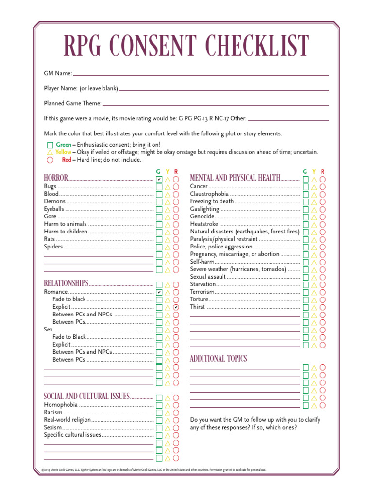 Consent in Gaming Form Fillable Checklist 2019-09-13 | PDF