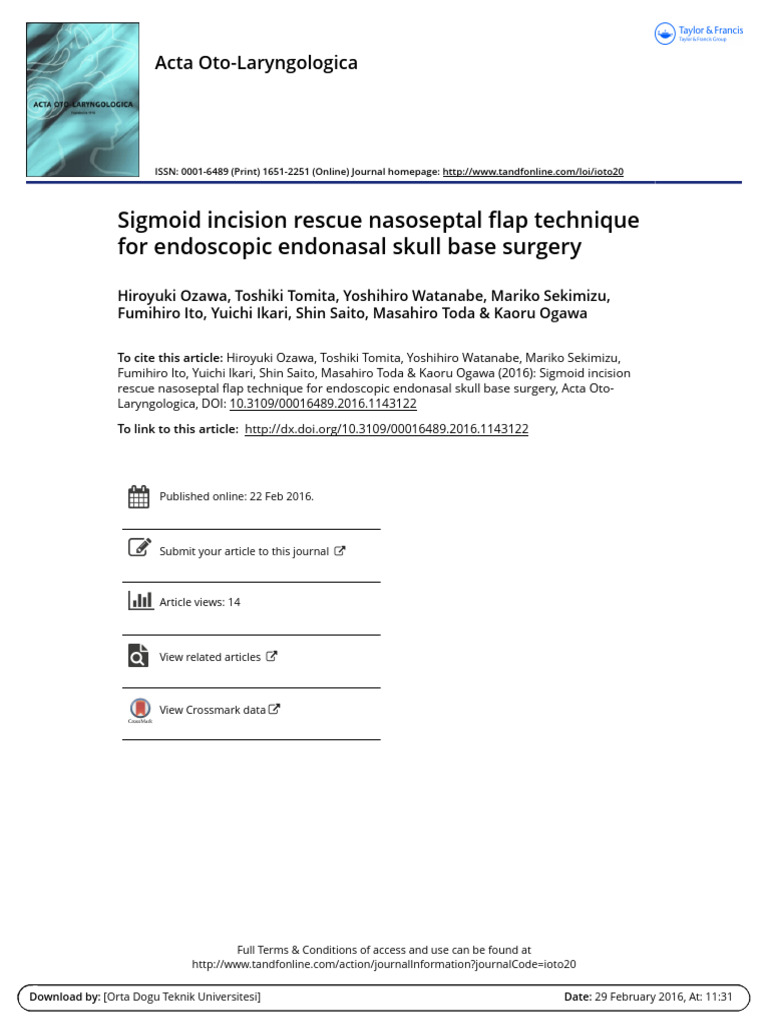 Sigmoid Incision Rescue Nasoseptal Flap Technique For Endoscopic Endonasal Skull Base Surgery ...