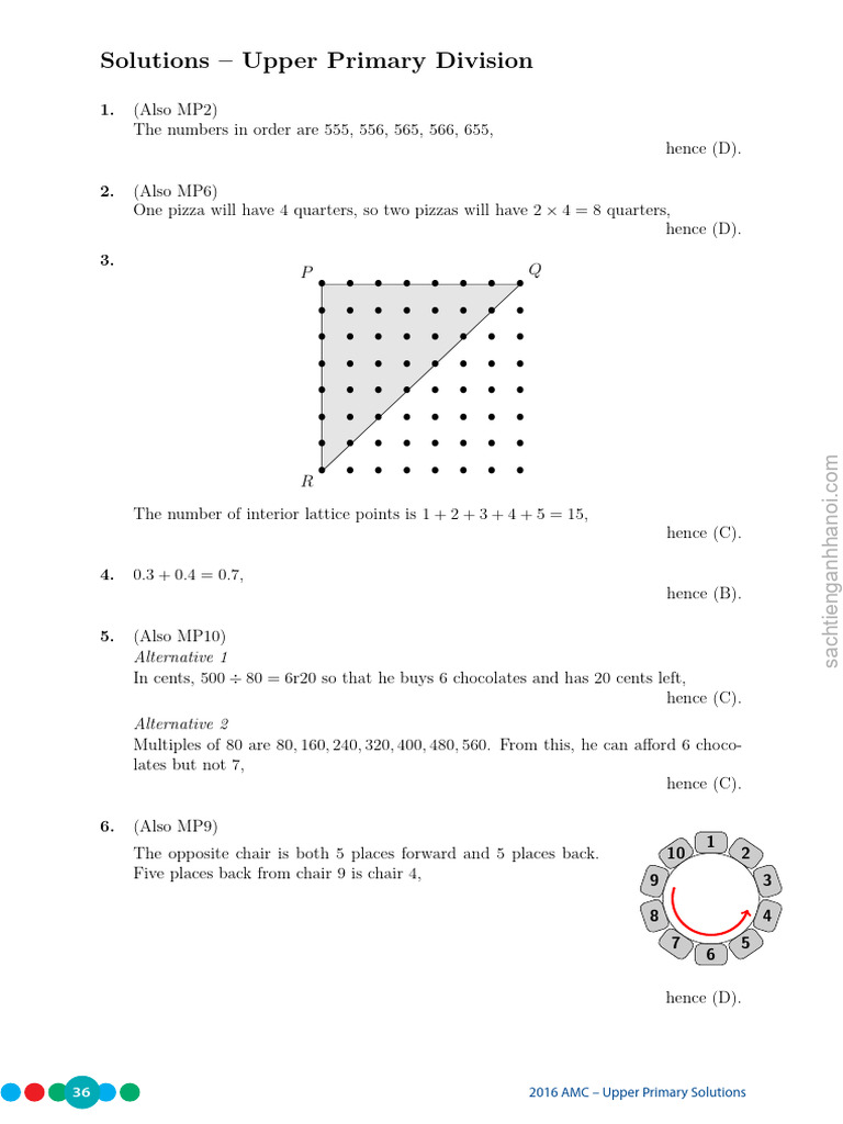 2016 Australian Mathematics Competition AMC Upper Primary Years 5 - 6 ...