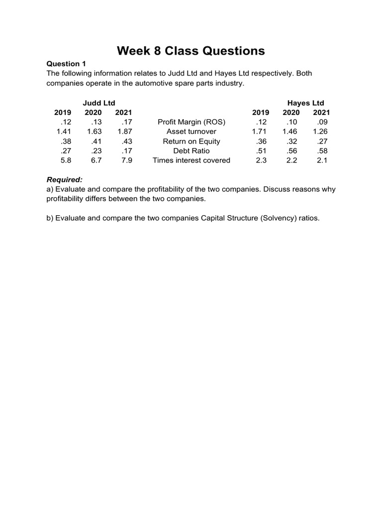 Week 8 Class Questions & Solutions | PDF | Debt | Interest