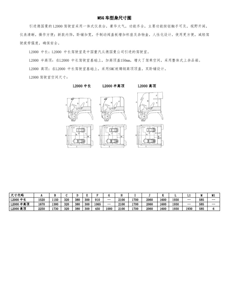 斯太尔M5G车型尺寸 | PDF