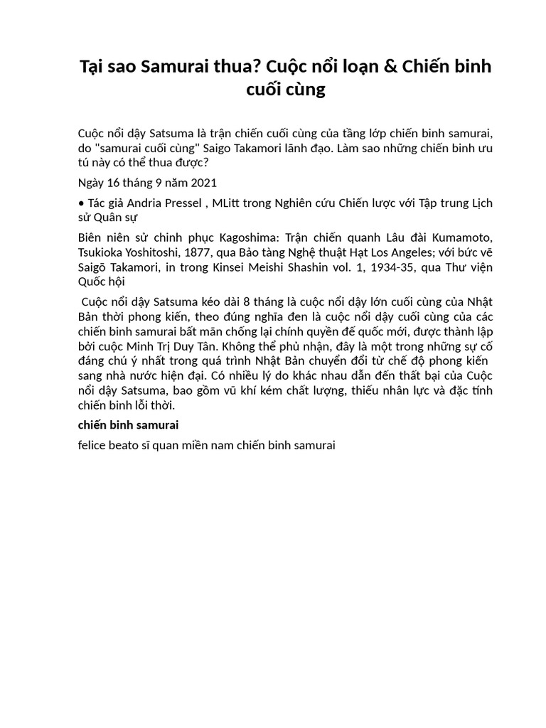 T I Sao Samurai Thua | PDF