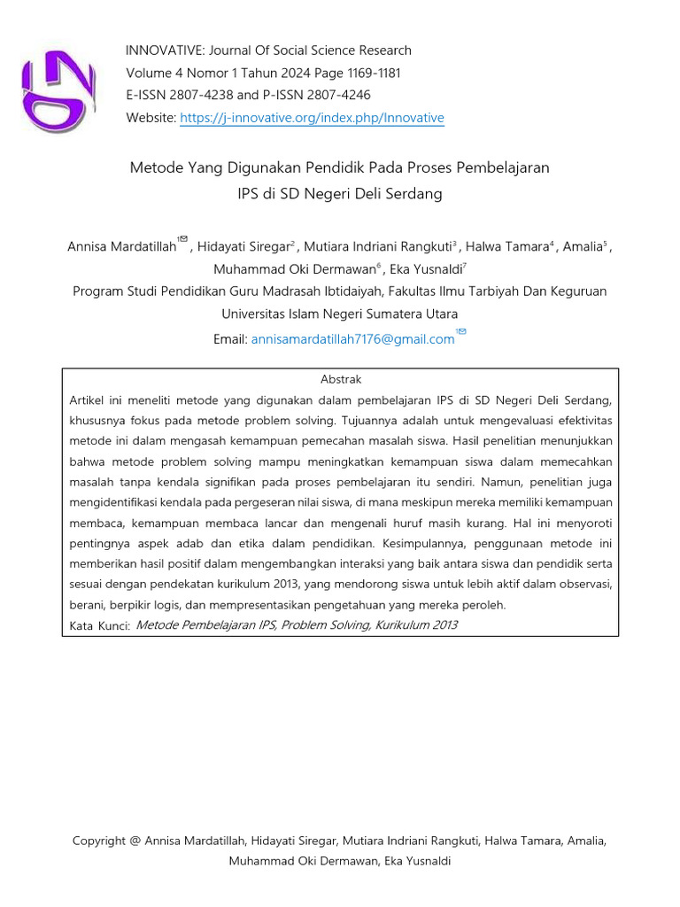 Mardatillah Et Al. (2021) - Strategi Pembelajaran IPS Di Sekolah Dasar. Jurnal Pendidikan Dasar ...