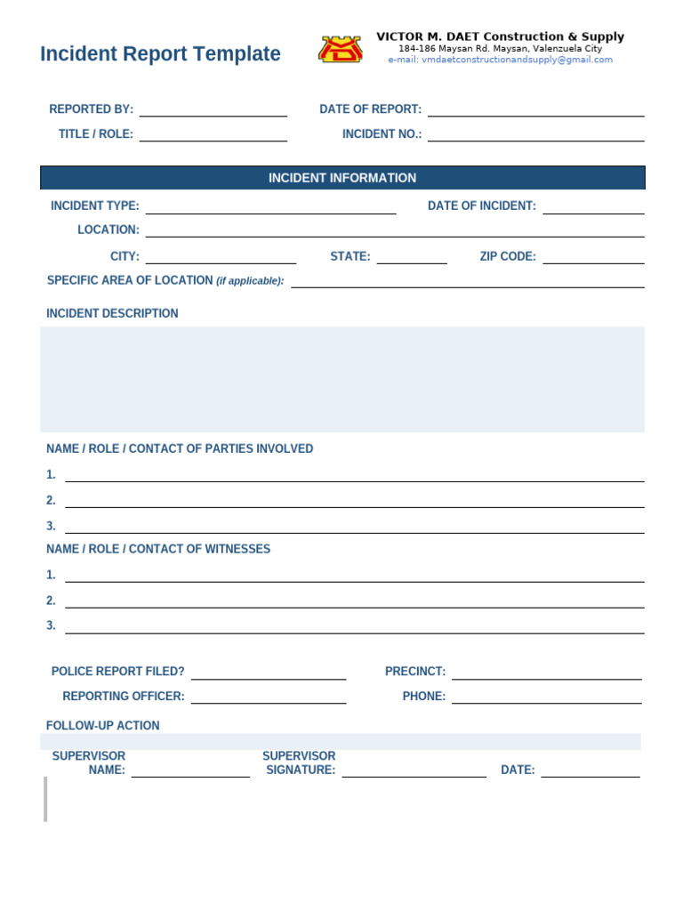 Ncident Form VMD | PDF