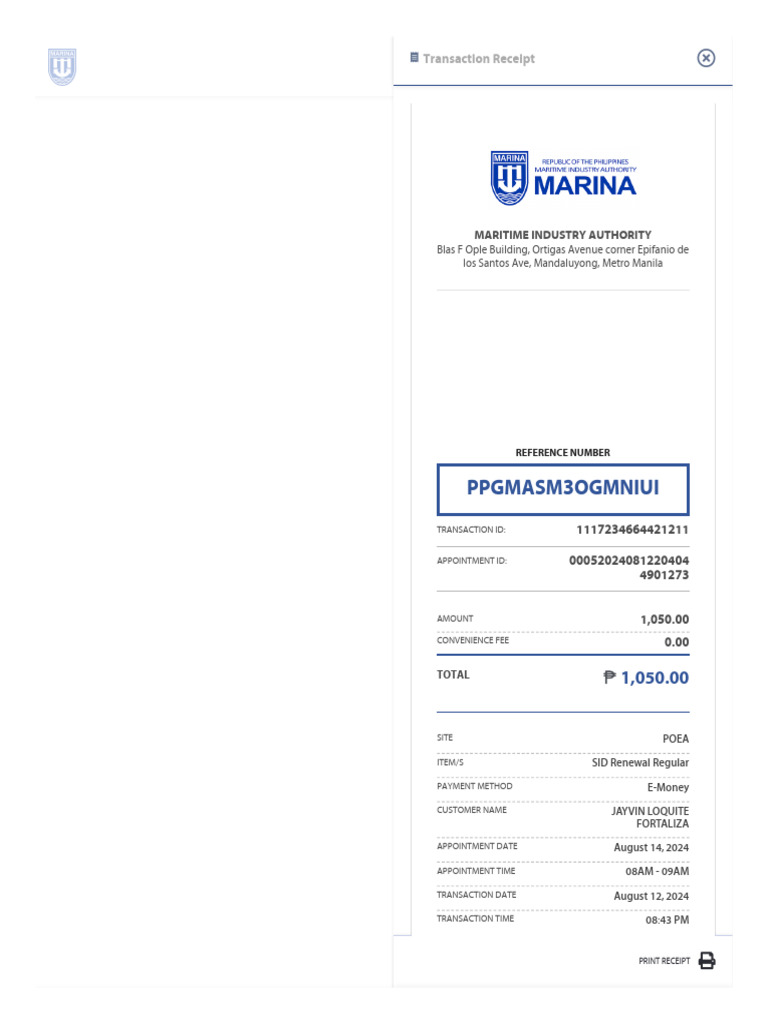 Marina™ SID_SRB OAS | PDF | Receipt | Banking Technology