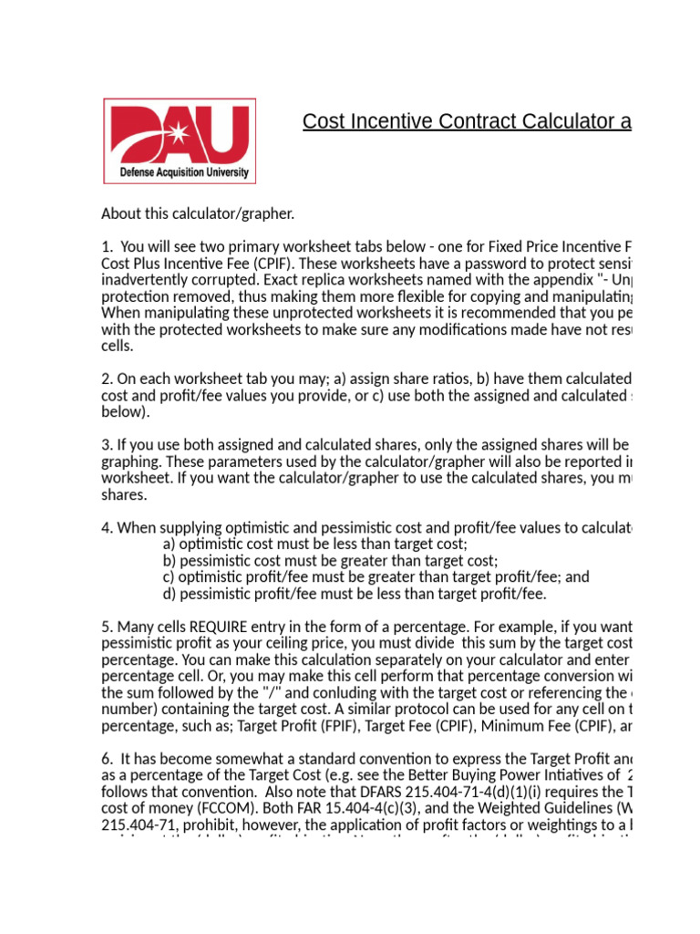 FPIF CPIF Calculator Grapher 20120817 | PDF