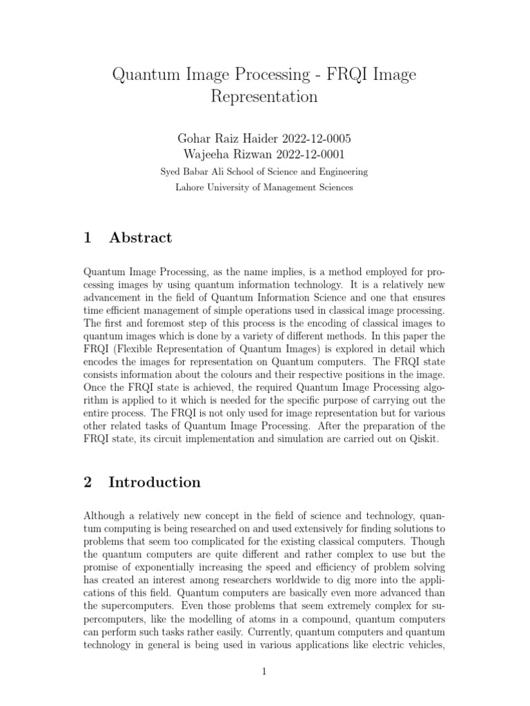 Quantum Image Processing - FRQI Image Representation: Gohar Raiz Haider 2022-12-0005 Wajeeha ...