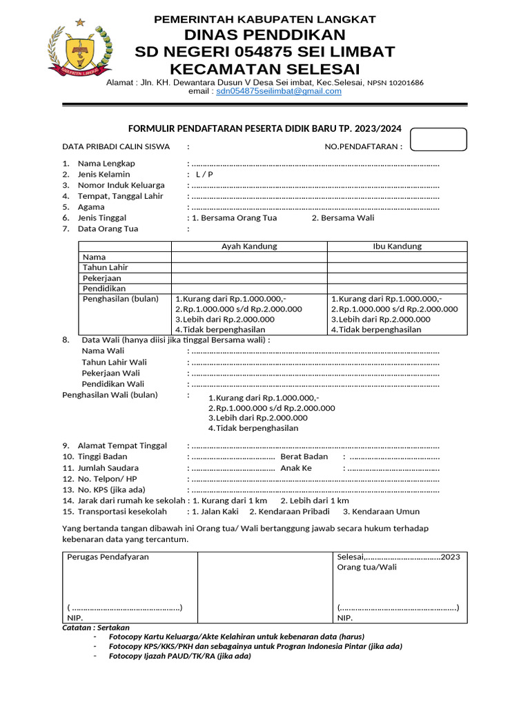 Formulir_Pendaftaran_Sei_Limbat_2023[1] | PDF