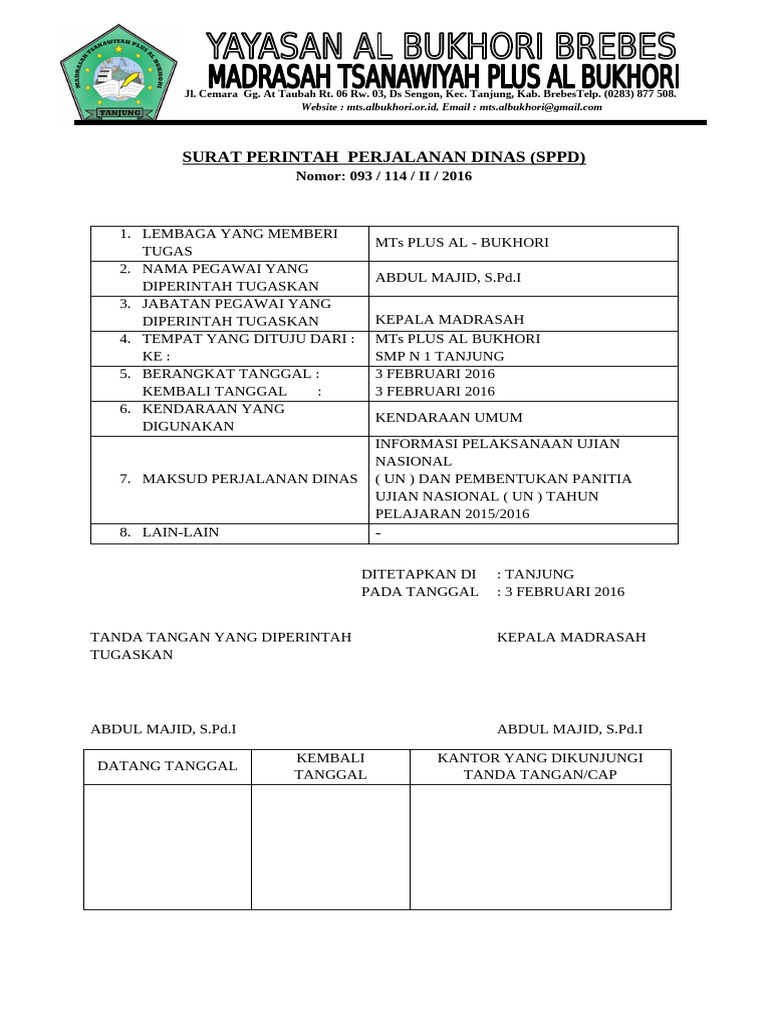 Surat Perintah Perjalanan Dinas (SPPD) | PDF