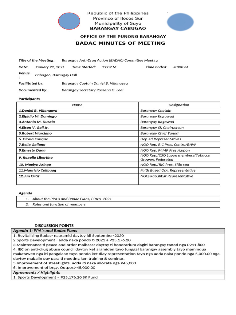BADAC - Minutes of Meeting- January 22, 2021 | PDF