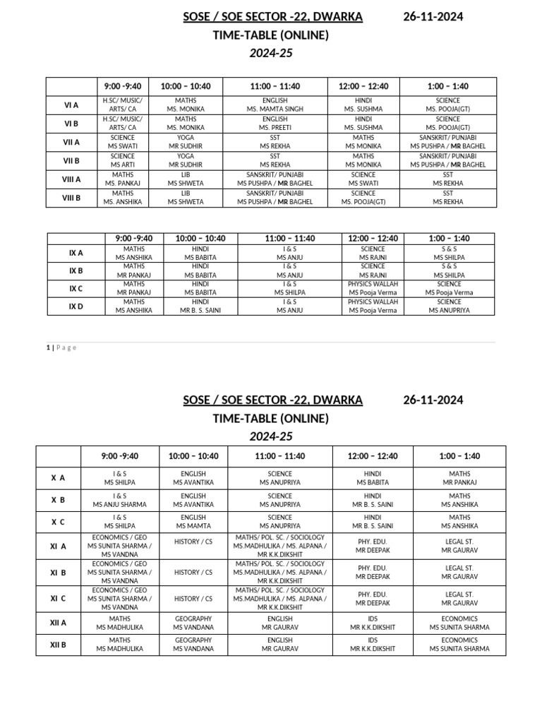 Online Time-Table 26-11-2024 | PDF