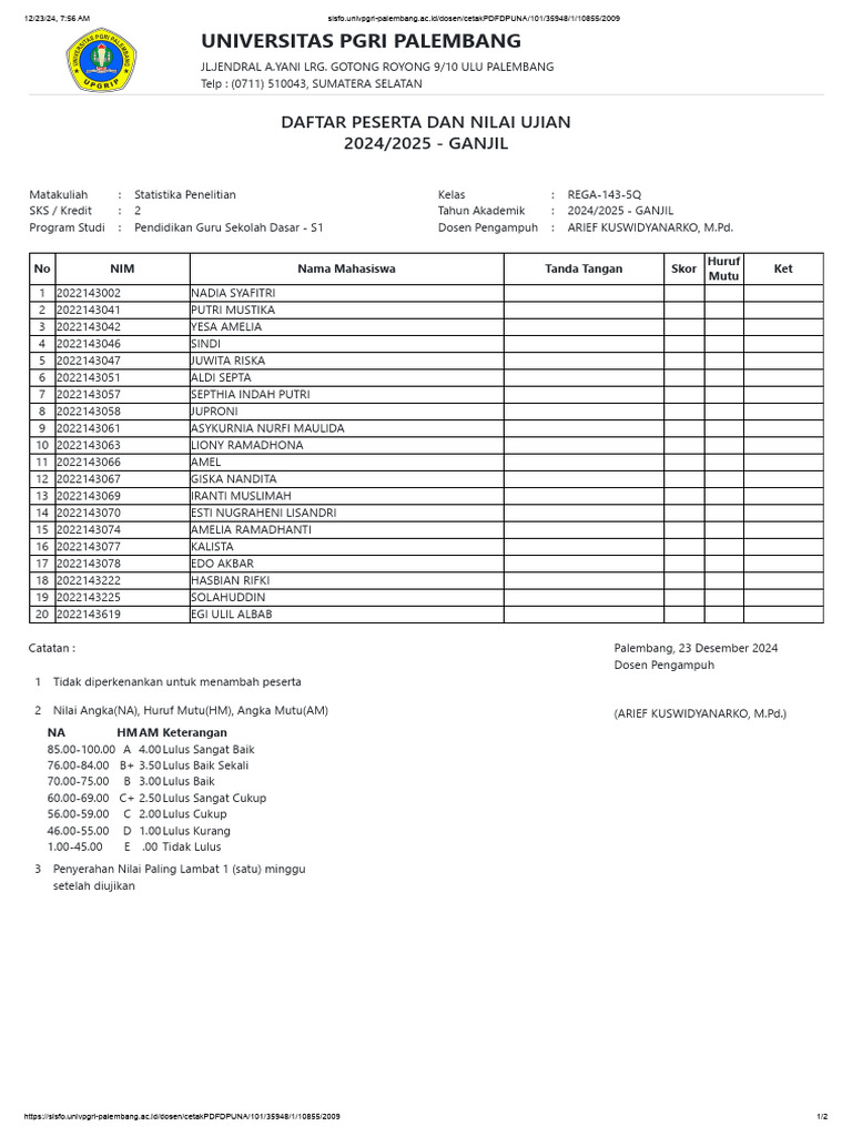 Presensi UAS 5Q | PDF