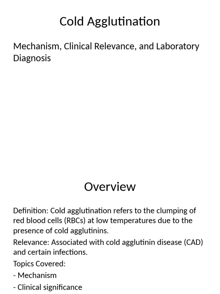 Cold Agglutination: Mechanism & Diagnosis | PDF | Blood | Hematology