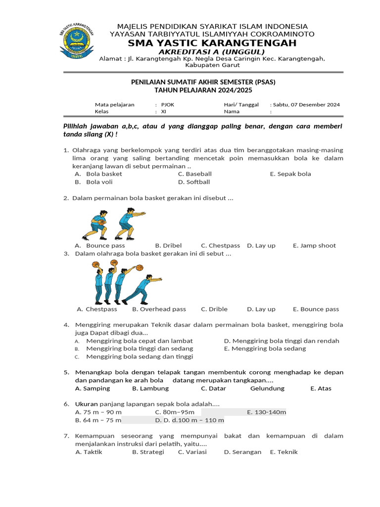 NASKAH SOAL PSAS KLS XI SMA YASTIQ 2024 | PDF