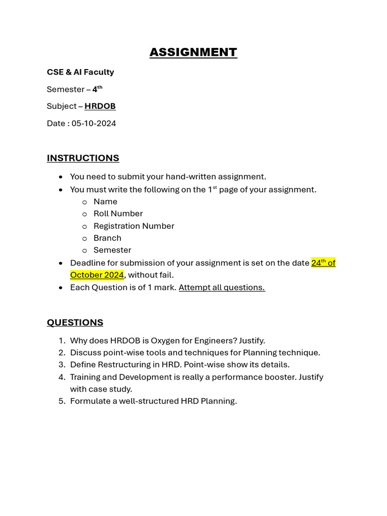 Assignment 4th - Sem Hrdob | PDF