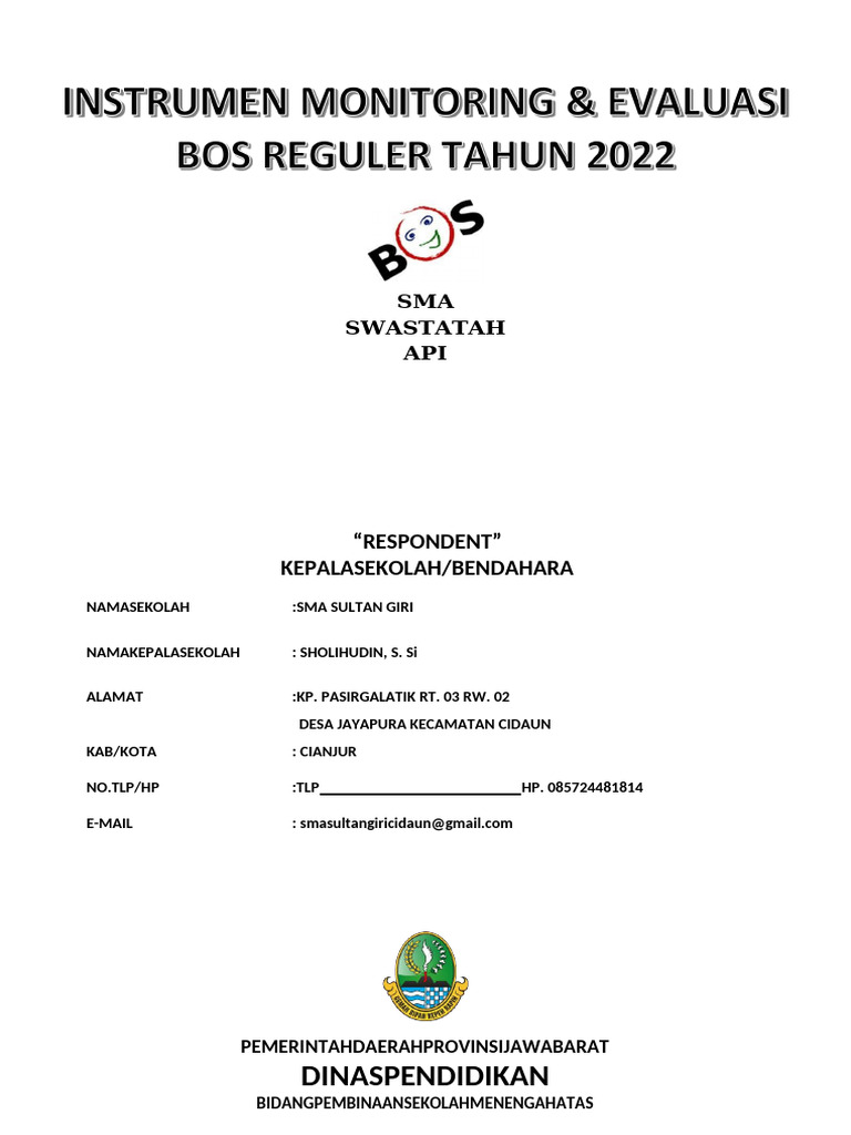 Instrumen Monev Bos 2022 Sma Sg | PDF