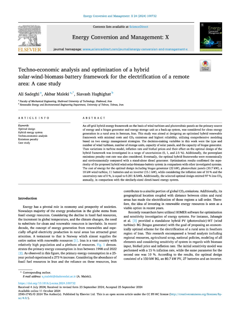 Techno-Economic Analysis and Optimization of A Hybrid | PDF