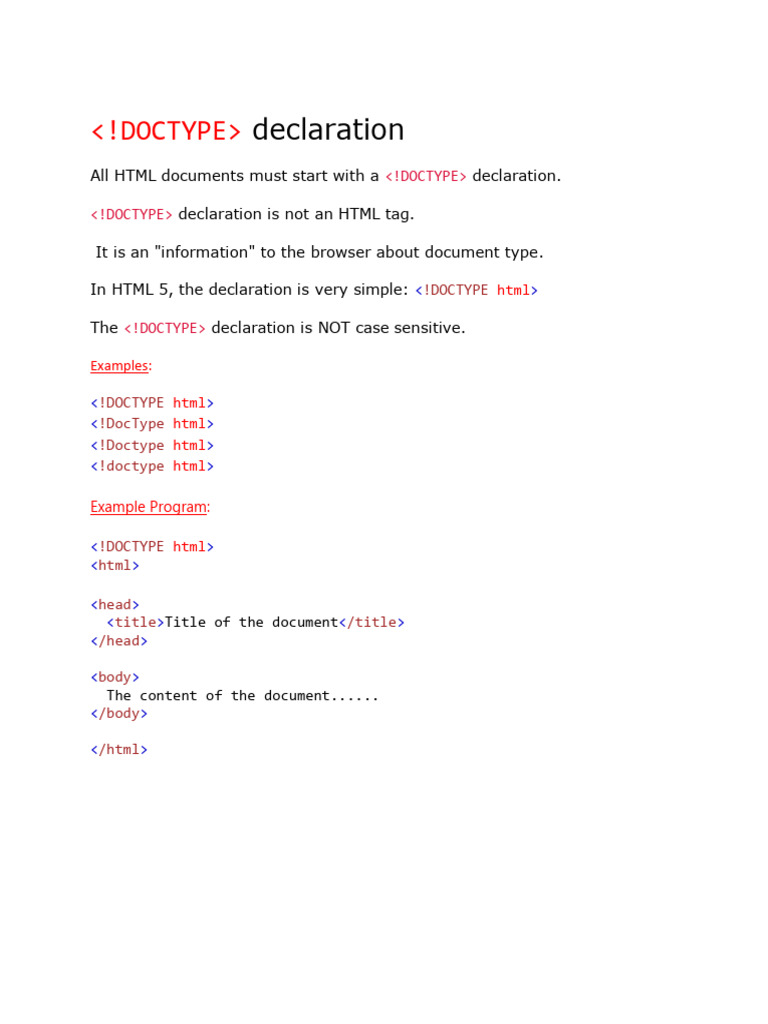 DOCTYPE Declaration | PDF
