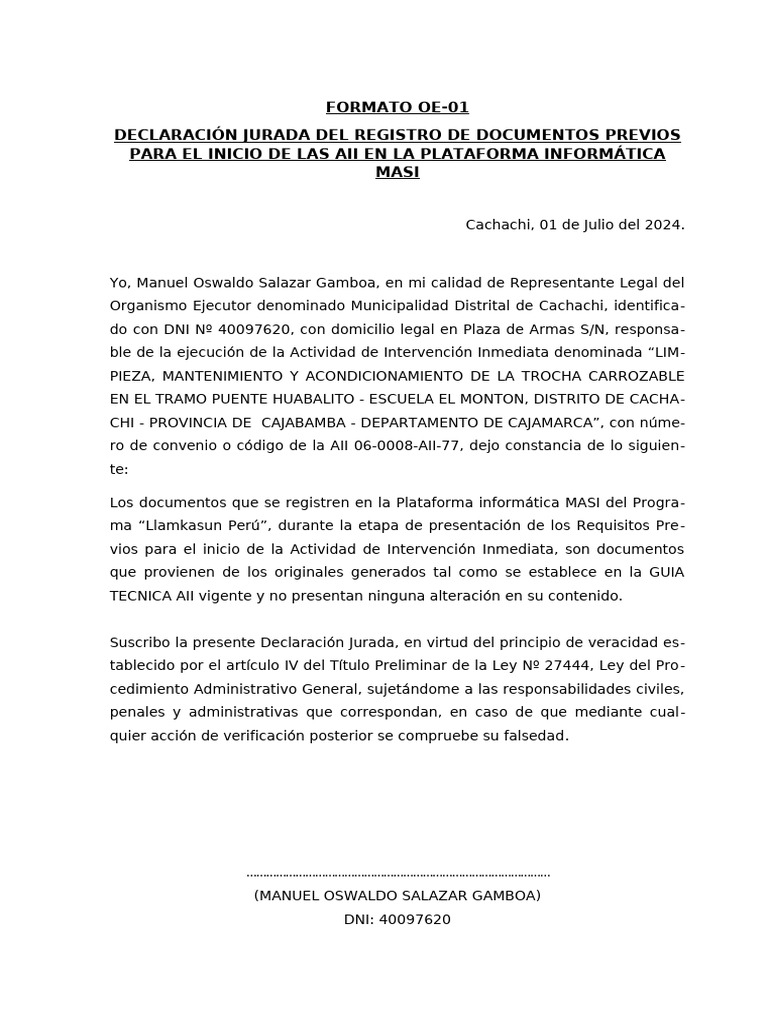 Formatos OE-01, OE-02 | PDF | Documento de identidad