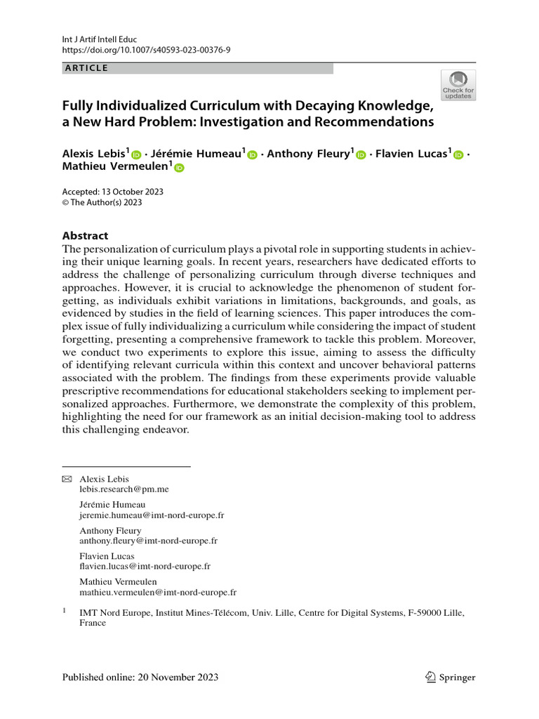 Fully Individualized Curriculum with Decaying Knowledge, | PDF ...