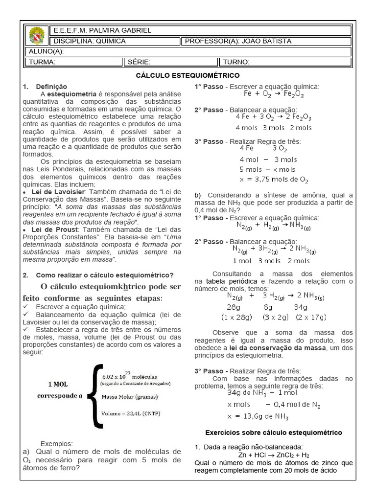 Cálculo estequiométrico | PDF | Estequiometria | Química