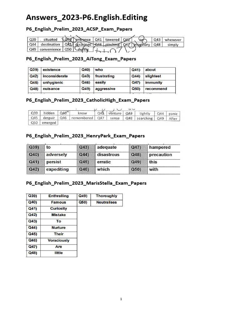 Editing P6 English Exam Answers | PDF