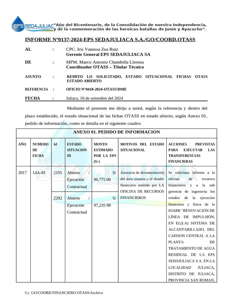 Informe-000000137-2024-Coordinador Otass-Se Remite Lo Solicitado Dme Estado Situacional Fichas ...