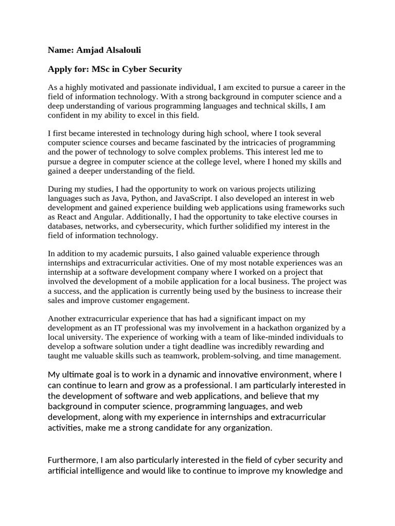 My Personal Statement | PDF | Computer Security | Security