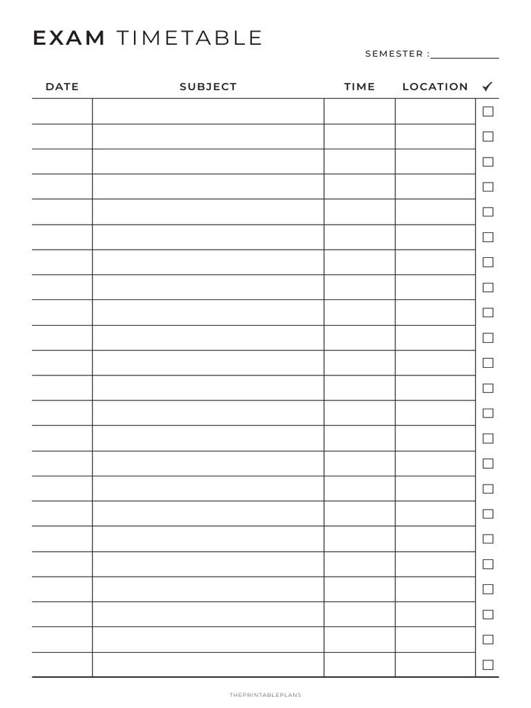 Exam Timetable (A4) | PDF
