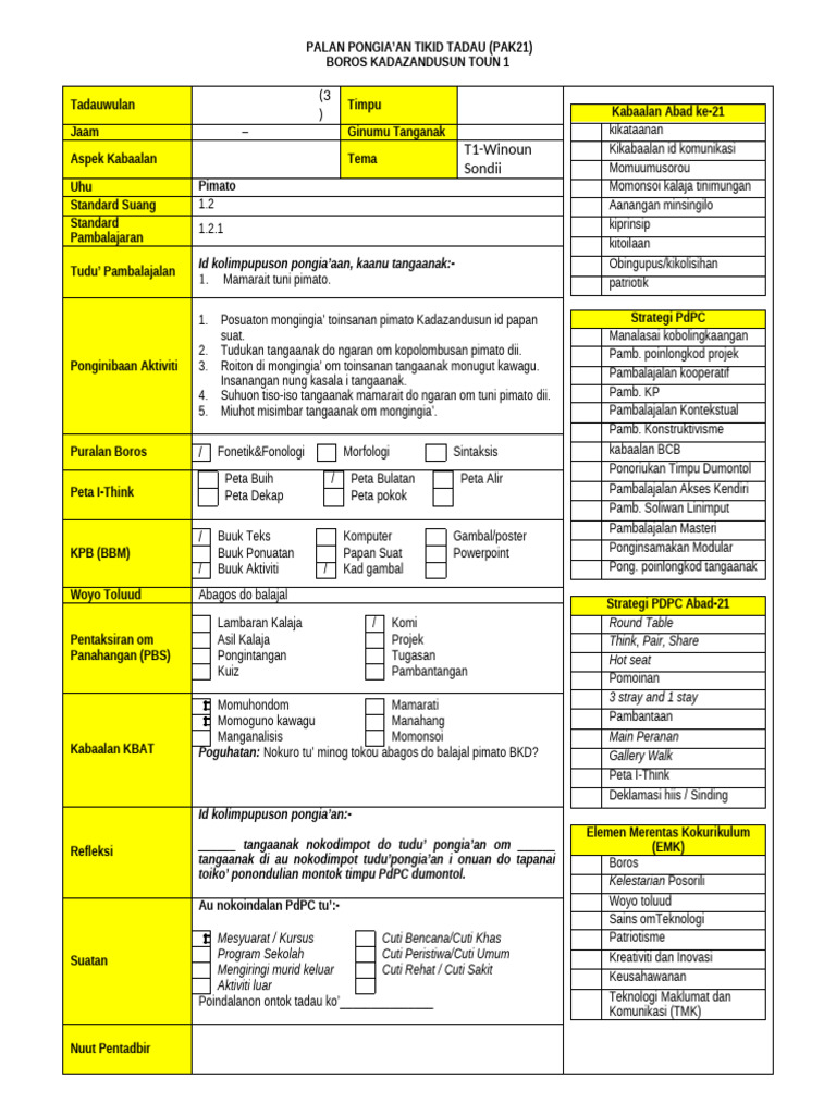 RPH Tahun 1 Unit 1 | PDF