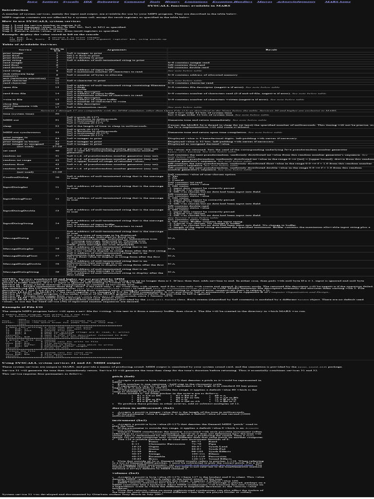 MIPS Syscall Functions Available in MARS | PDF | Integer (Computer Science) | String (Computer ...