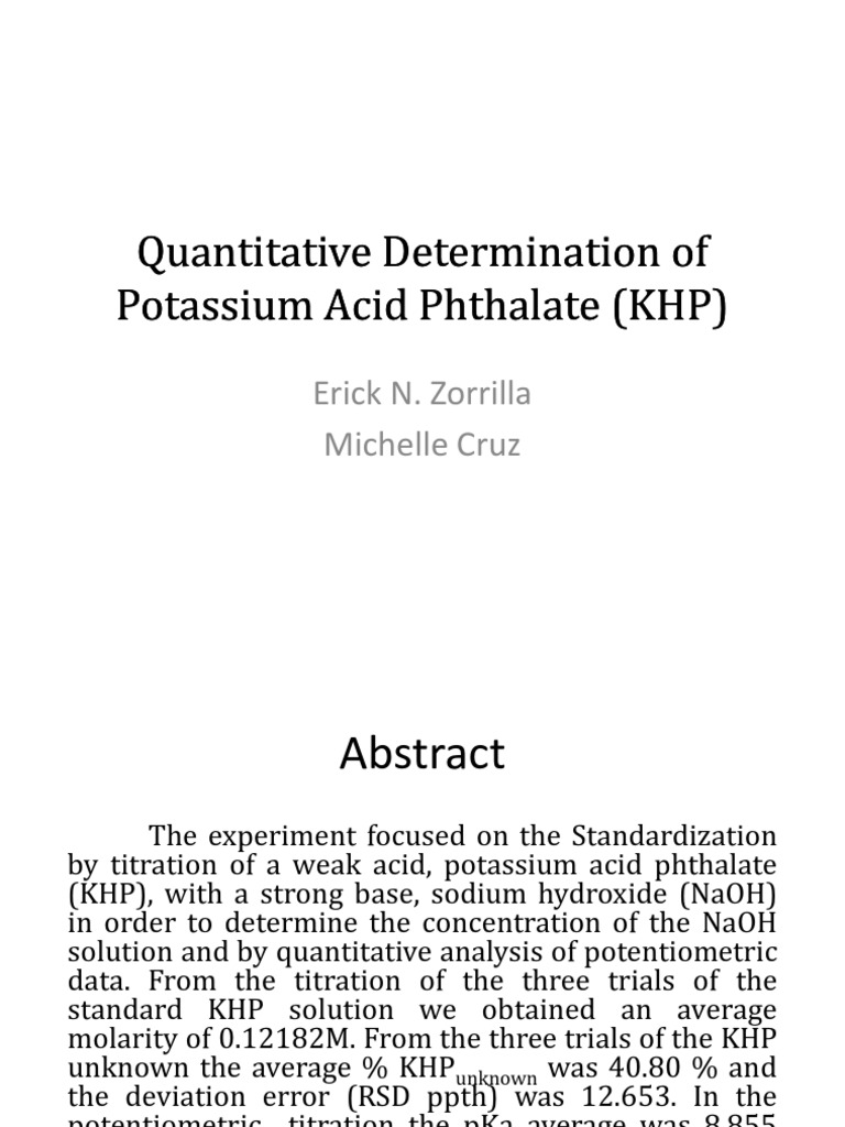Quantitative Determination of Potassium Acid Phthalate KHP | PDF ...