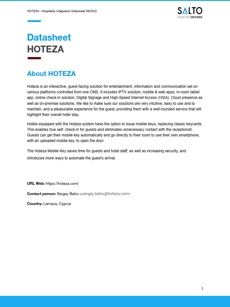 Hoteza Hospitality Integration Overview | PDF | Mobile App | Digital ...