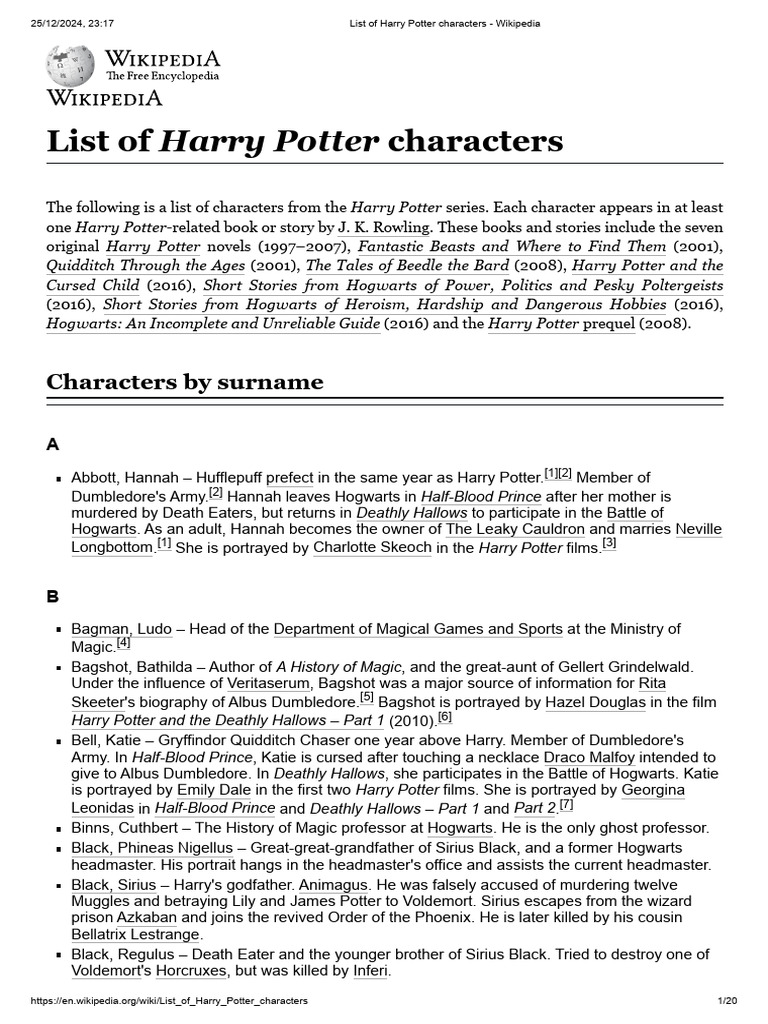 List of Harry Potter Characters - Wikipedia | PDF | Harry Potter ...