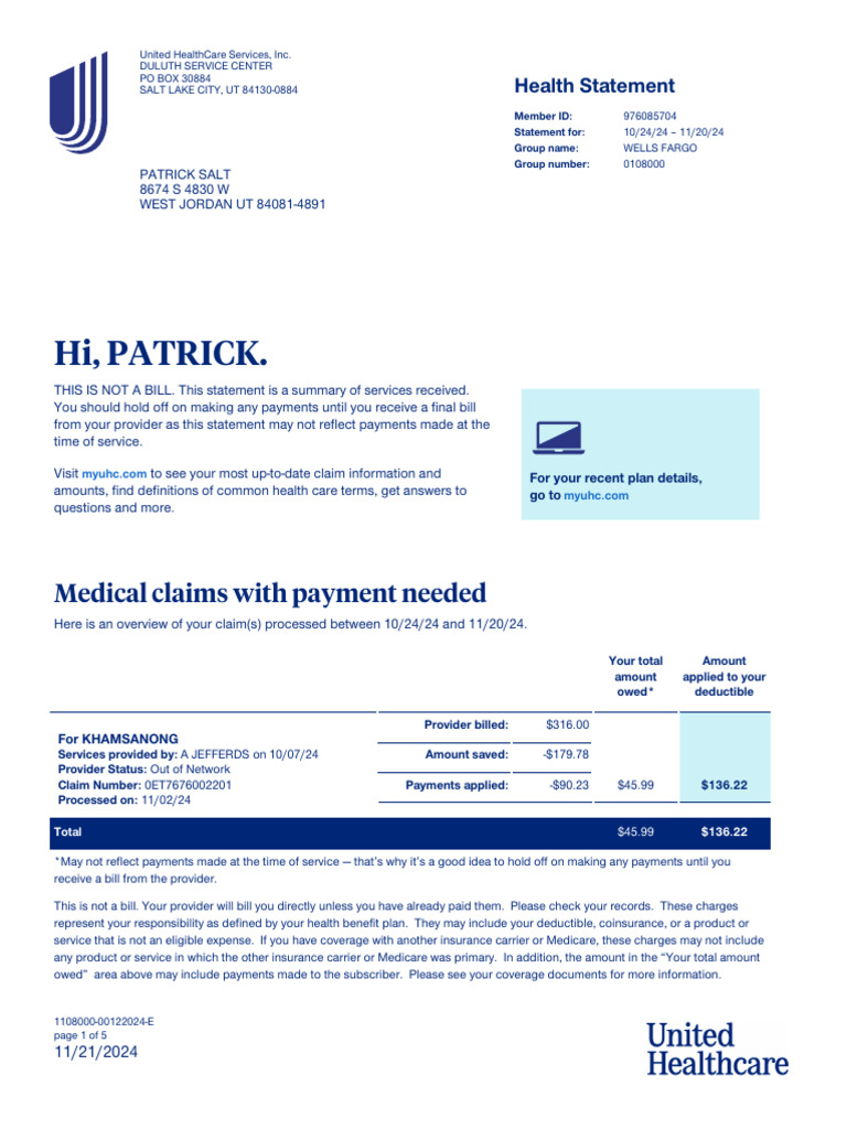 Health Statement Summary for Patrick Salt | PDF | Medicare (United ...