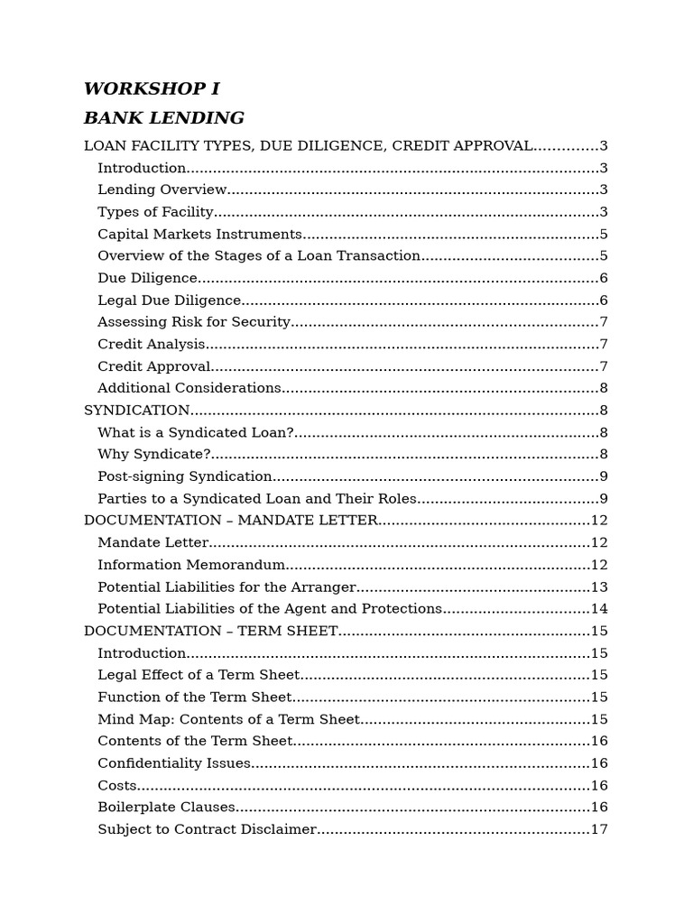 Workshop 01 - Bank Lending | PDF | Loans | Syndicated Loan